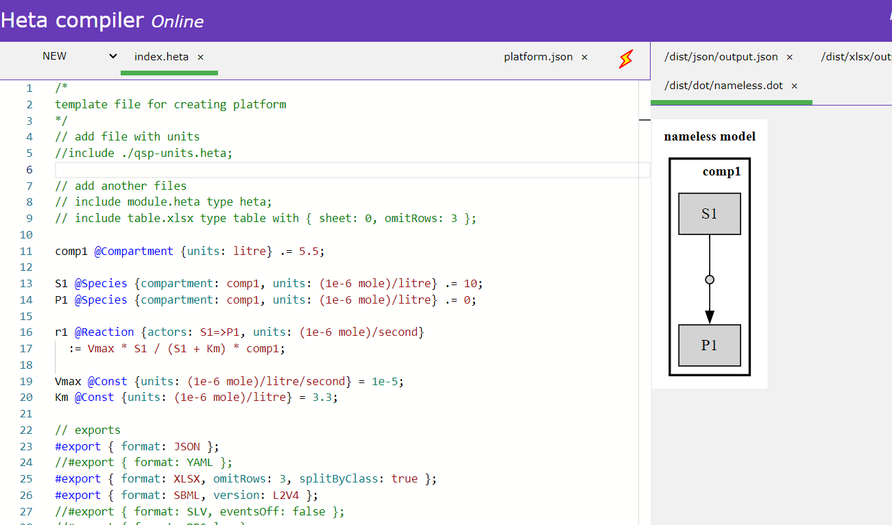 Heta compiler online